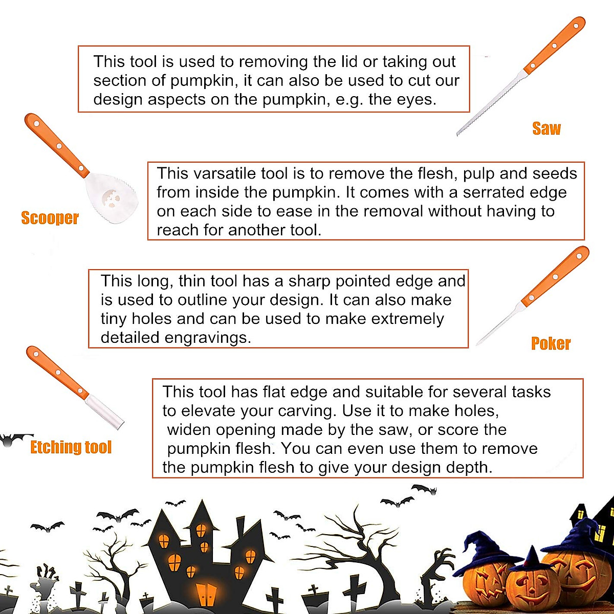 Pumpkin Carving Tools,12 PCS Halloween Pumpkin Carving Kit Stainless Steel Set Professional,DIY Pumpkin Decorating Kit for Kids and Adults,Wood Pumpkin Cut Out, Pumpkin Cutting Knife Tools 10 Stencils