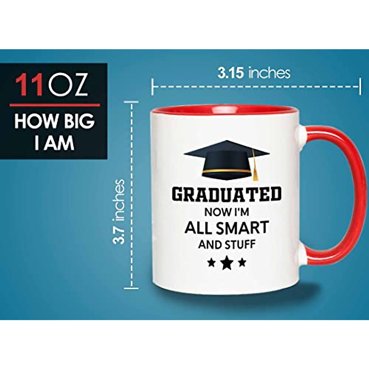 Flairy Land Graduation 2Tone Red Mug 11oz - All Smart and Stuff - Graduation Gifts for Her Senior Graduation College Student College Graduate Classmate MBA Grad