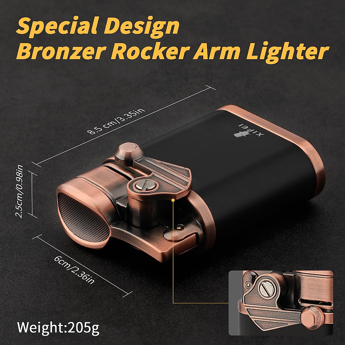 XIFEI Cigar Lighter 4 Jet Flame Torch Lighter with Cigar Holder, Windproof Rocker Arm Lighter Adjustable Flame, Refillable Butane Lighter Smoking Lighters Gift for Men (Bronze)