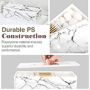 Luxspire Cotton Swab Holder with Lid, Marble Pattern Cotton Ball Holder Dispenser, Bathroom Canister Storage Jar for Cotton Pads Bud Q-tip, Vanity Cosmetics Countertop Organizer with 3 Compartments