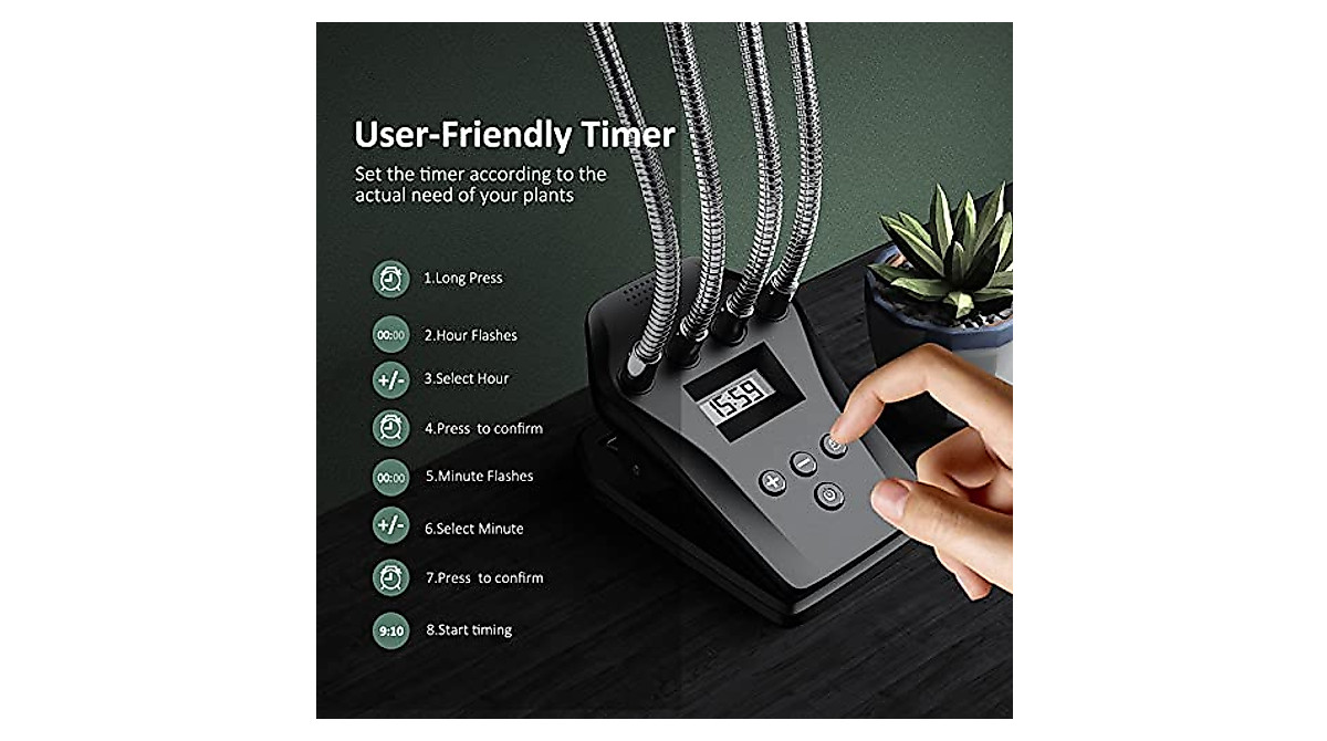 Full Spectrum Plant Grow Light with LCD Timer & Table Clip