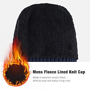 Winter Beanie Hats for Men 3 Pieces Warm Scarf Touchscreen Gloves Set Mens Fleece Lined Knit Cap for Cold Weather