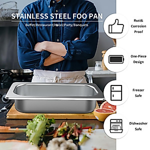HNEDSEN 6 Pack Stainless Steel Hotel Pan with Lids 1/4 Size 4 Ince Deep Steam Table Metal Food Pan Steamer Trays for Buffet Catering Pans Metal Commercial Kitchen Pans