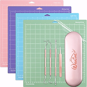 Whaline 4 Pieces Cutting mat for Cricut with 4 Pieces Craft Adhesive Vinyl Tool Weeding Paper Craft Tool Kit for Crafts Quilting Sewing Arts Silhouettes Cameos Lettering Scraper Hook Spatula Tweezers