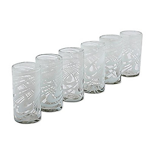 NOVICA Whirling White (Set Of 6) Blown Glass Highball Glasses
