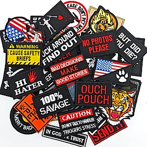 Gleihow 12 Pieces Random Funny Tactical Morale Patch Full Embroidery Military Loop and Hook Patches for Caps Backpacks Vest Harness Military Uniforms