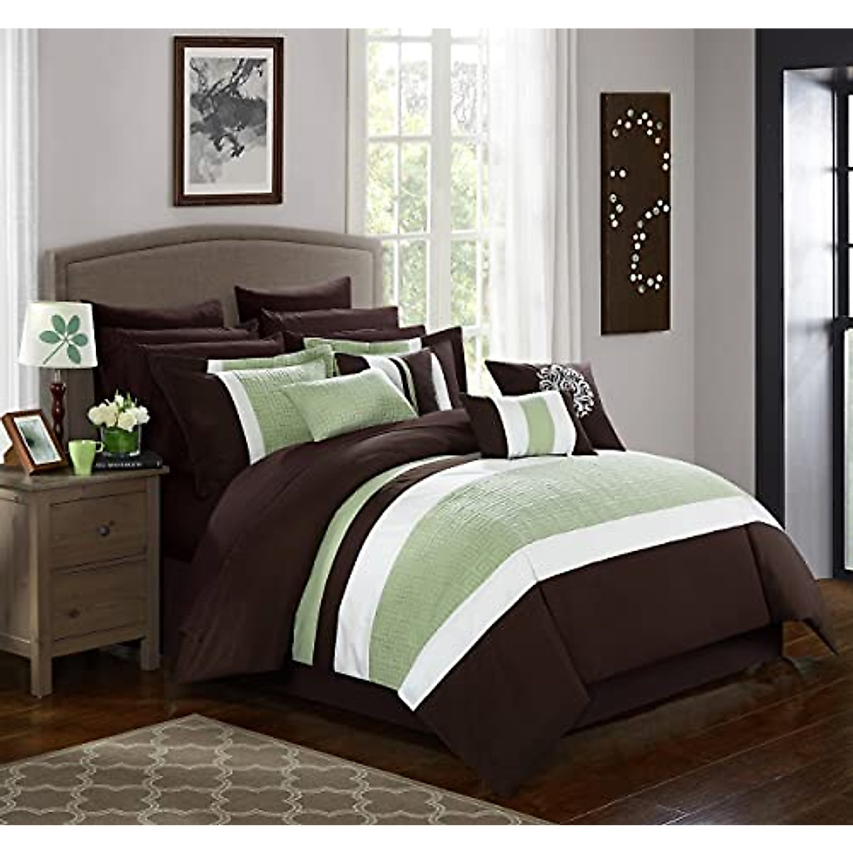 Chic Home Pisa 16 Piece Bed in a Bag Comforter Set, King, Brown,CS1131-AN