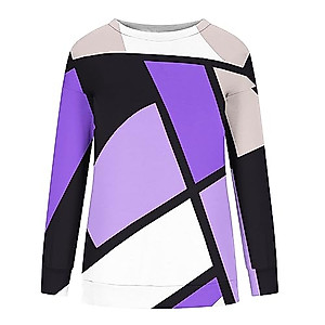 Comigeewa Womens Tops 2023,Sudaderas de manga larga con cuello redondo y gráfico geométrico para mujer,cómodas de otoño, camisas básicas capucha,B1*Purple,XX-Large