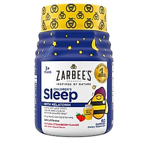 Zarbee's Children's Sleep Gummies with Melatonin, Non-Habit Forming Children's Sleep Gummies Work with Natural Sleep Cycles to Promote Peaceful Sleep, Drug-Free, Natural Strawberry, 60 ct