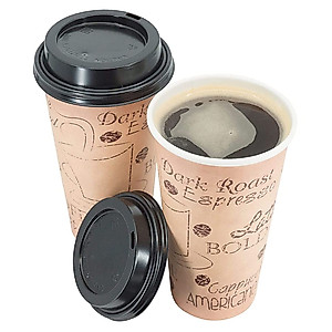 ECODESIGN-US 20 Ounce Disposable Paper Coffee Hot Cups with Black Lids - 50 Sets - Coffee Latte Macchiato To Go Extra Large Portion