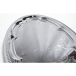 Maro Megastore (Pack of 4) 15.7 inch x 11.4 inch traditional oval flower pattern carving dining chrome plated dinner plate mirror plate plate plate metal tableware party Medium T225M-4PK