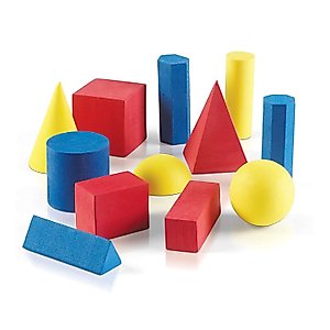 hand2mind Foam Geometric Solid Blocks, Assorted Colors, 3D Shapes (Set of 12)
