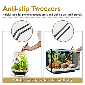 hygger Long Stainless Steel Premium Aquarium Tools, 4 PCS Aquatic Plant Tweezers Scissors Spatula Kits Comes with 1 Cleaning Cloth, for Fish Tank Starters