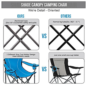 ALPHA CAMP Camp Chairs with Shade Canopy Chair Folding Camping Recliner Support 350 LBS - Cyan Blue