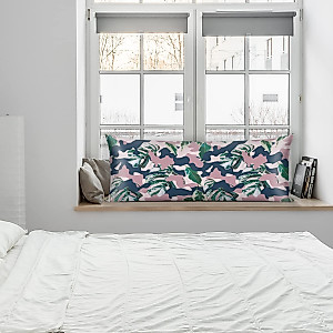 Camouflage Tropical Leaves Satin Body Pillow Pillowcase for Hair and Skin Military Camo Long Body Pillow Case Cover 21x54 Soft Breathable Body Pillow Cases