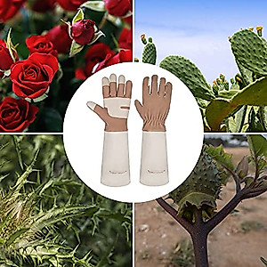 Gardening Gloves for Women & Men, Leather Long Sleeve Rose Pruning Gloves, Thorn Proof Garden Work Gauntlet Animal Handling Gloves (Medium, Light Brown)