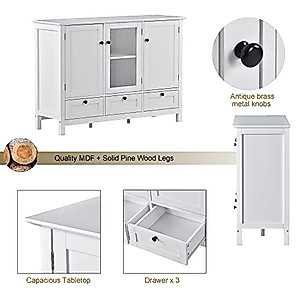 Amposei Modern 45-Inch Sideboard Buffet Cabinet Kitchen Dining Room Serving Table with Storage Drawers (White)