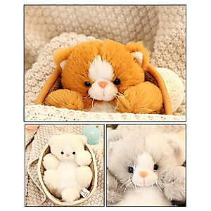 Kitten Stuffed Animal with Bed, Furry Cat Soft Toy, Kids Cuddly Kitty Toy Plush Cat for Kids Girls Boys 3 Years Up Yellow 10"