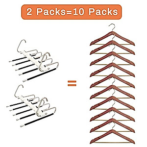 Pants Hangers for Clothes Hanger Organizer,(Easy Assembly) Stainless Steel Non Slip Space Saving Hangers, Magic Pants Hangers Layers Multifunctional Uses Rack Pants Organizer 2 Pack