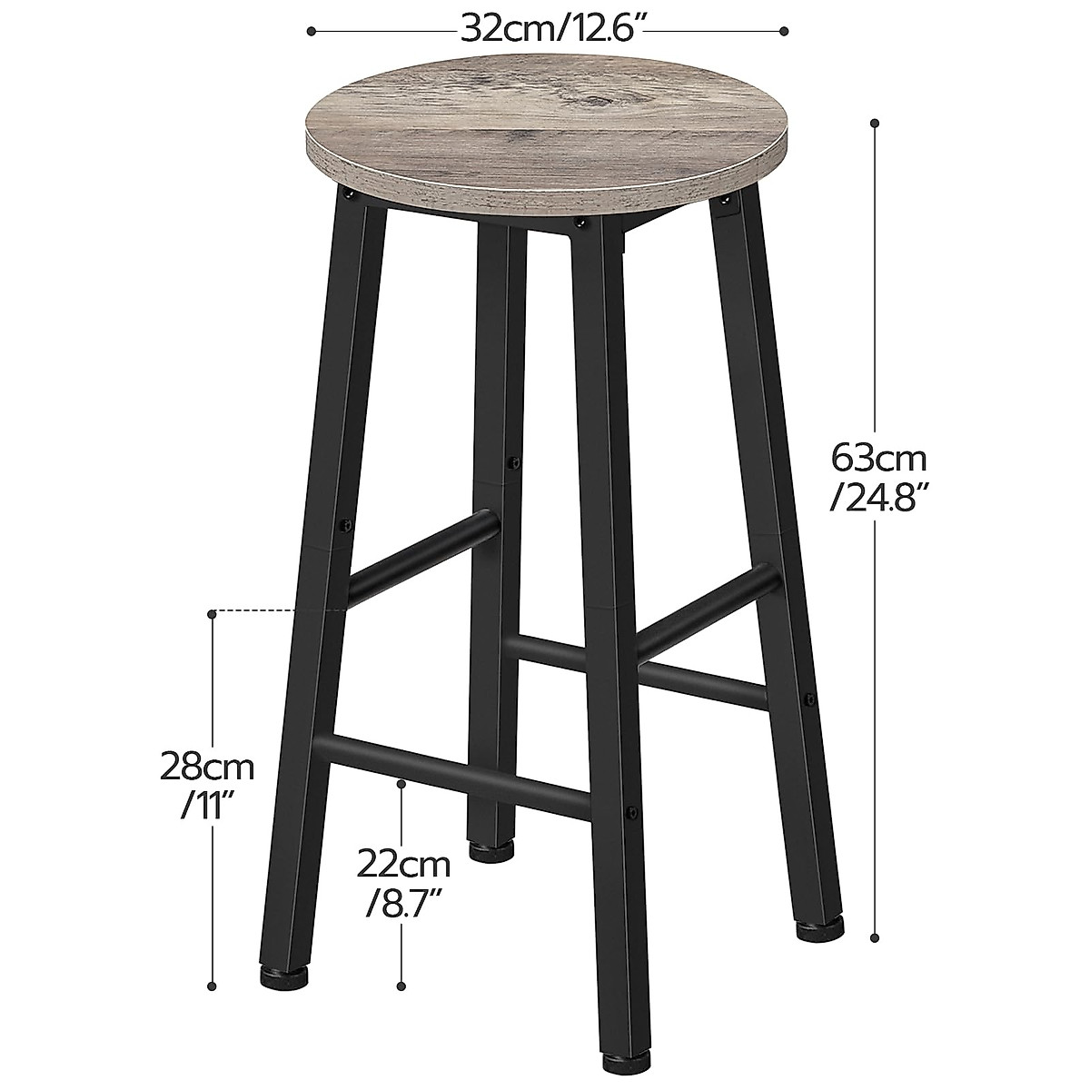 HOOBRO Bar Stools Set of 2, Counter Height Bar Stools, 25.8" Bar Stools for Kitchen Island, Industrial Kitchen Bar Chairs, for Dining Room, Kitchen, Bar, Greige and Black BG07BY01G1