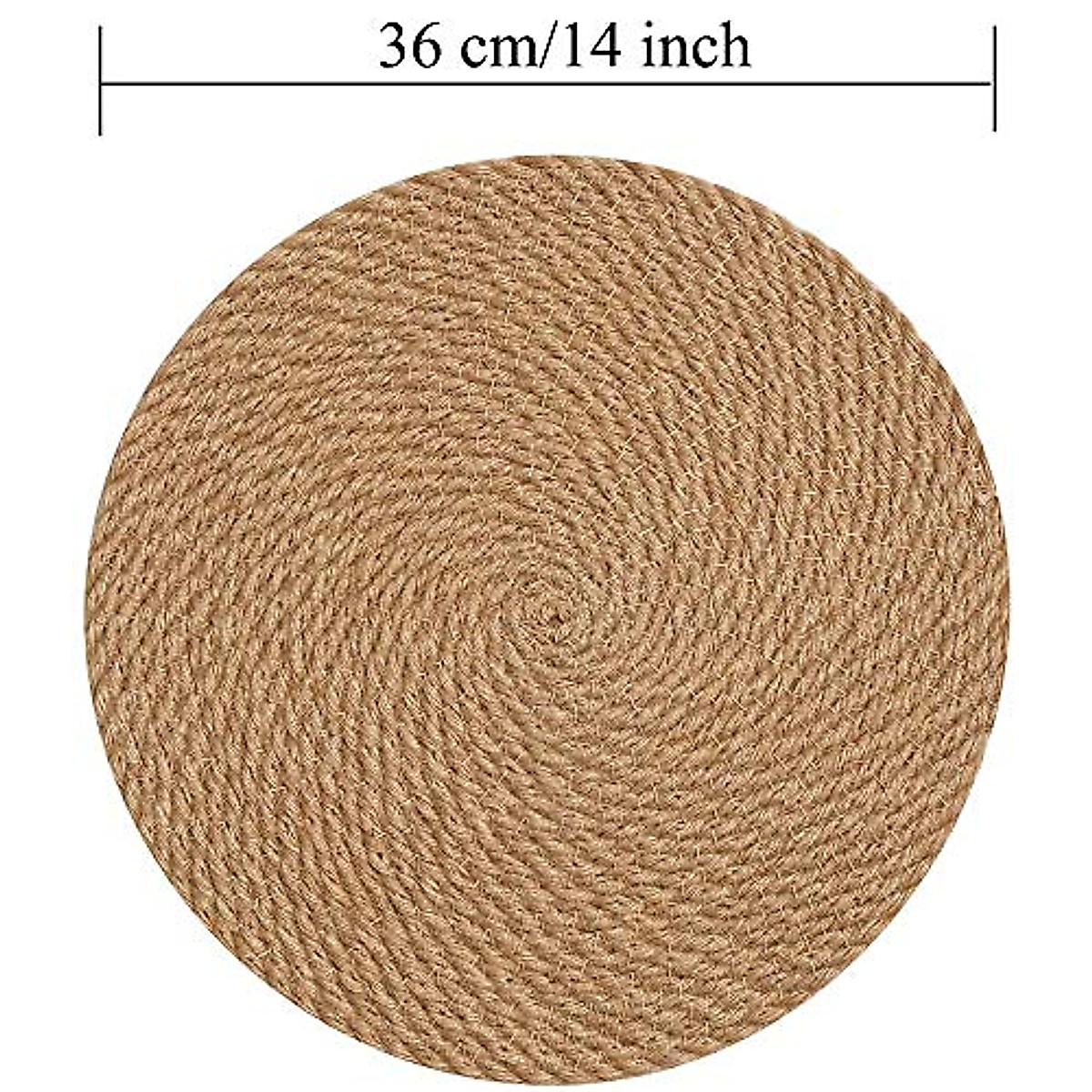 Amidaky Round Woven Placemats Set of 4 Braided Placemats Washable Natural Jute Round Table Mats 14 inches Brown