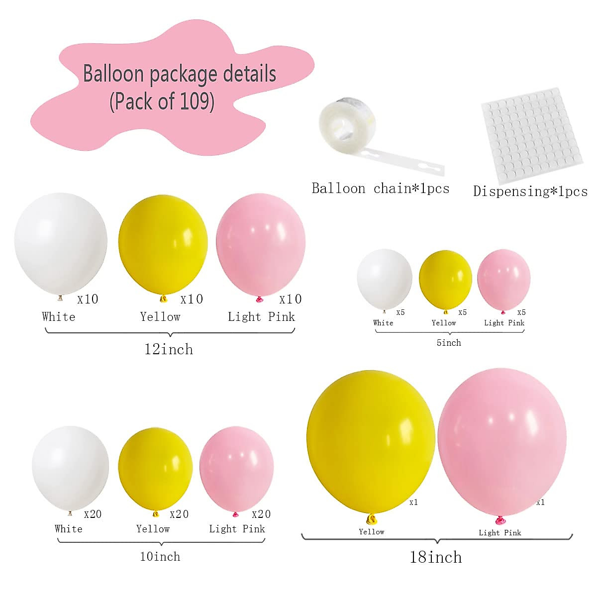 Pink Yellow White Balloon Garland Arch kit, 109PCS Yellow Pink White Balloons for Girl 1st Birthday You Are My Sunshine Sunflower Honeybee Theme Baby & Bridal Shower Wedding Decorations…