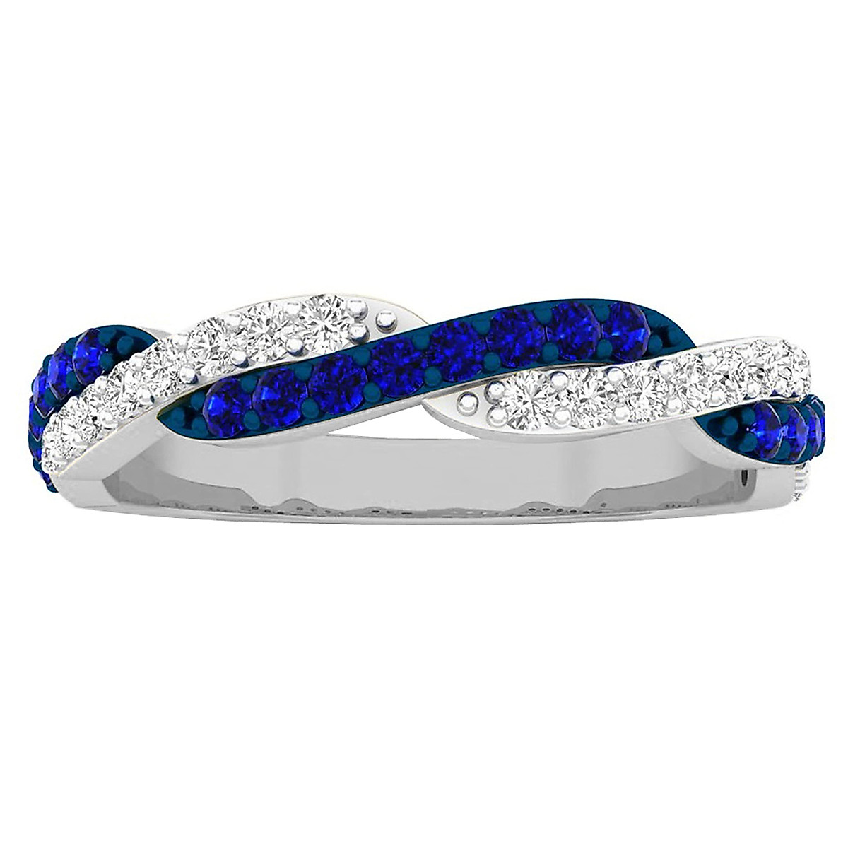Dazzlingrock Collection 10K Round Blue Sapphire & Diamond Ladies Wedding Swirl Stackable Band, White Gold, Size 6