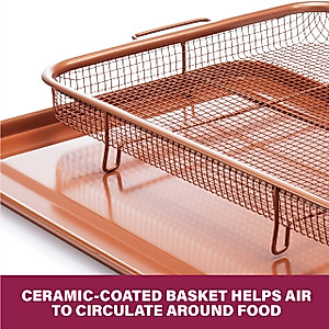 Gotham Steel Air Fryer Tray, Air Fry Basket for Oven, 2 Piece Nonstick Copper Crisper Tray, Air Fry for Convection Oven, Also Great for Baking & Crispy Foods, Dishwasher Safe – XXL 16.5” x 12.5”
