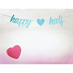 Happy Half Banner, Baby Boys/Girls' 6 Months/Half Year Birthday, Baby Shower Party Blue Gliter Paper Sign