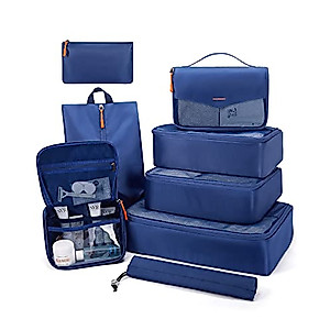 BAGSMART Packing Cubes for Suitcase, 8 Set Travel Packing Organizers Cubes, Lightweight Travel Cubes with Laundry Bag, Durable Luggage Suitcase Organizer Bag Set with Shoe Bag Blue
