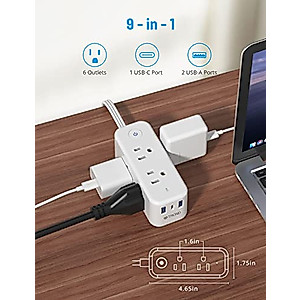 Flat Plug Power Strip - TROND 5ft Ultra Thin Extension Cord with 6 Widely Outlets and 3 USB Ports(1 USB C) + TROND 10FT Thin Flat Extension Cord 3 USB-A & 1 USB-C Port, 8 Widely-Spaced Outlets