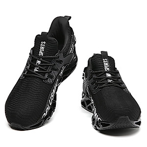 Oplusmic Steel Toe Shoes for Men Indestructible Work Sneakers Puncture Proof Comfortable Slip On Safety Shoes for Work Industrial Coustruction Shoes Black White Size 13