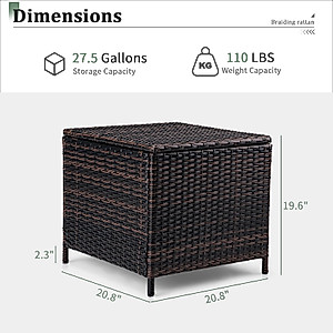 VINGLI 27 Gallon Outdoor Deck Box, Wicker Outdoor Storage Box with Lid, Small Storage Bin Container for Outside and Patio, Outdoor Rattan Side Table for Patio (Rectangular), Brown