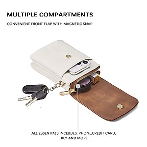 BOSTANTEN Leather Small Crossbody Bags for Women Designer Cell Phone Bag Wallet Purses Adjustable Strap White with Brown