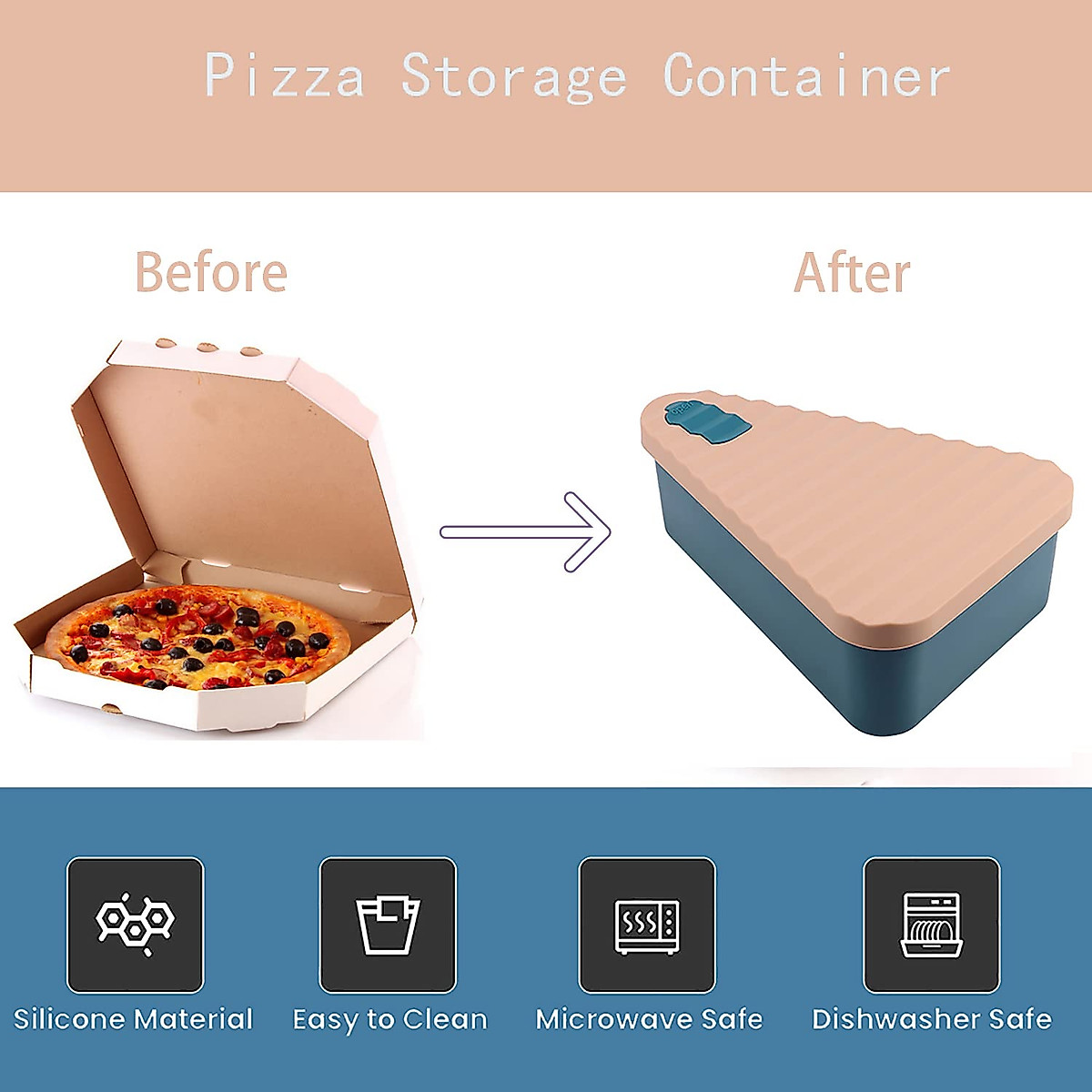 Gwydre Pizza Leftover Storage Container with 2 Pizza Trays,Reusable Pizza Slicone Container,Silicone Food Container Lunch Box Withstand Temperature in -40~200℃ (Blue&pink, 9inch)