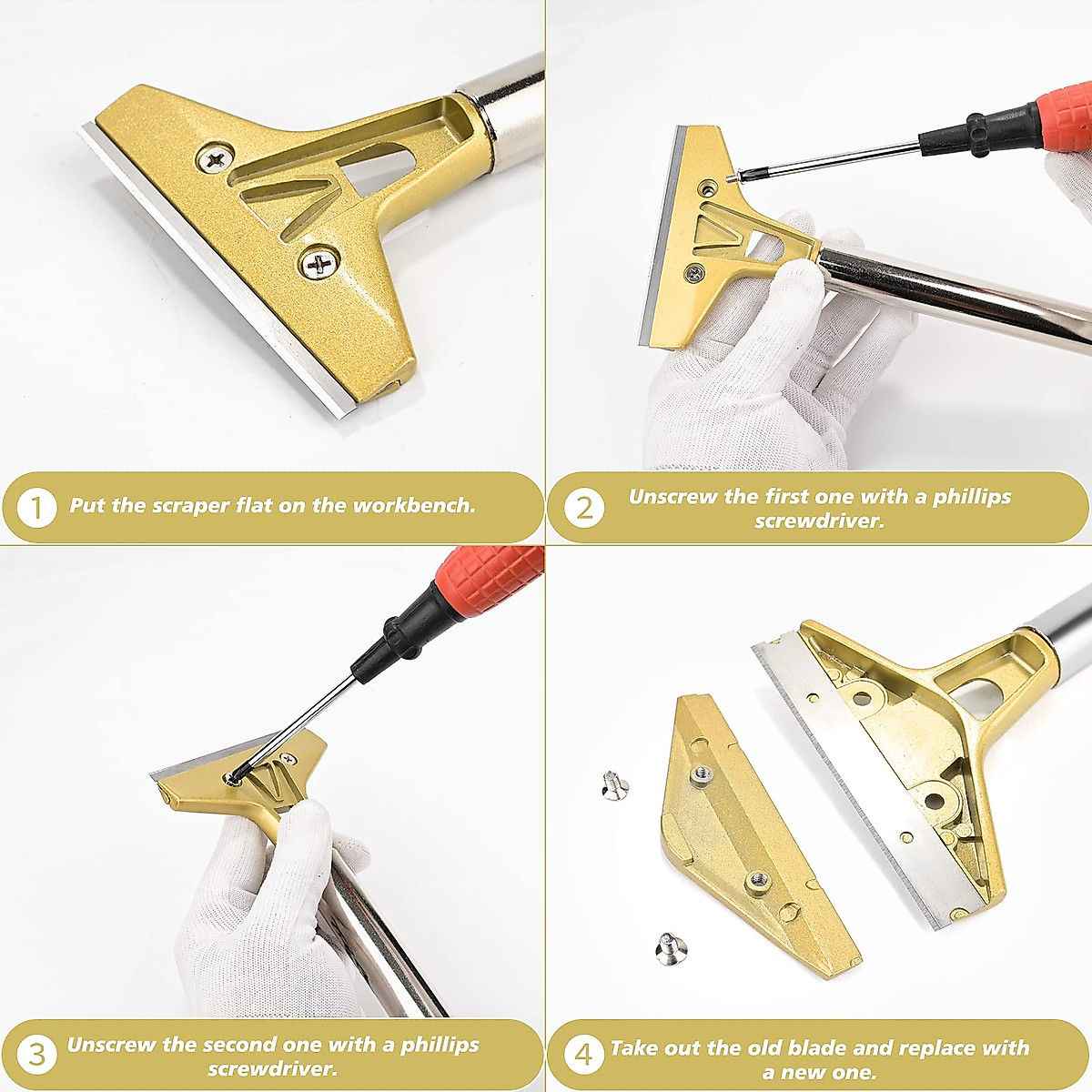 EHDIS Razor Blade Scraper, 1.5'' and 4'' Glass Scraper Tool, Floor Adhesive Remover Scraper with Metal Razor Blades, Paint Scraper Ideal for Cleaning Stove Top, Windows, Glass, Tiles, Wall, Labels