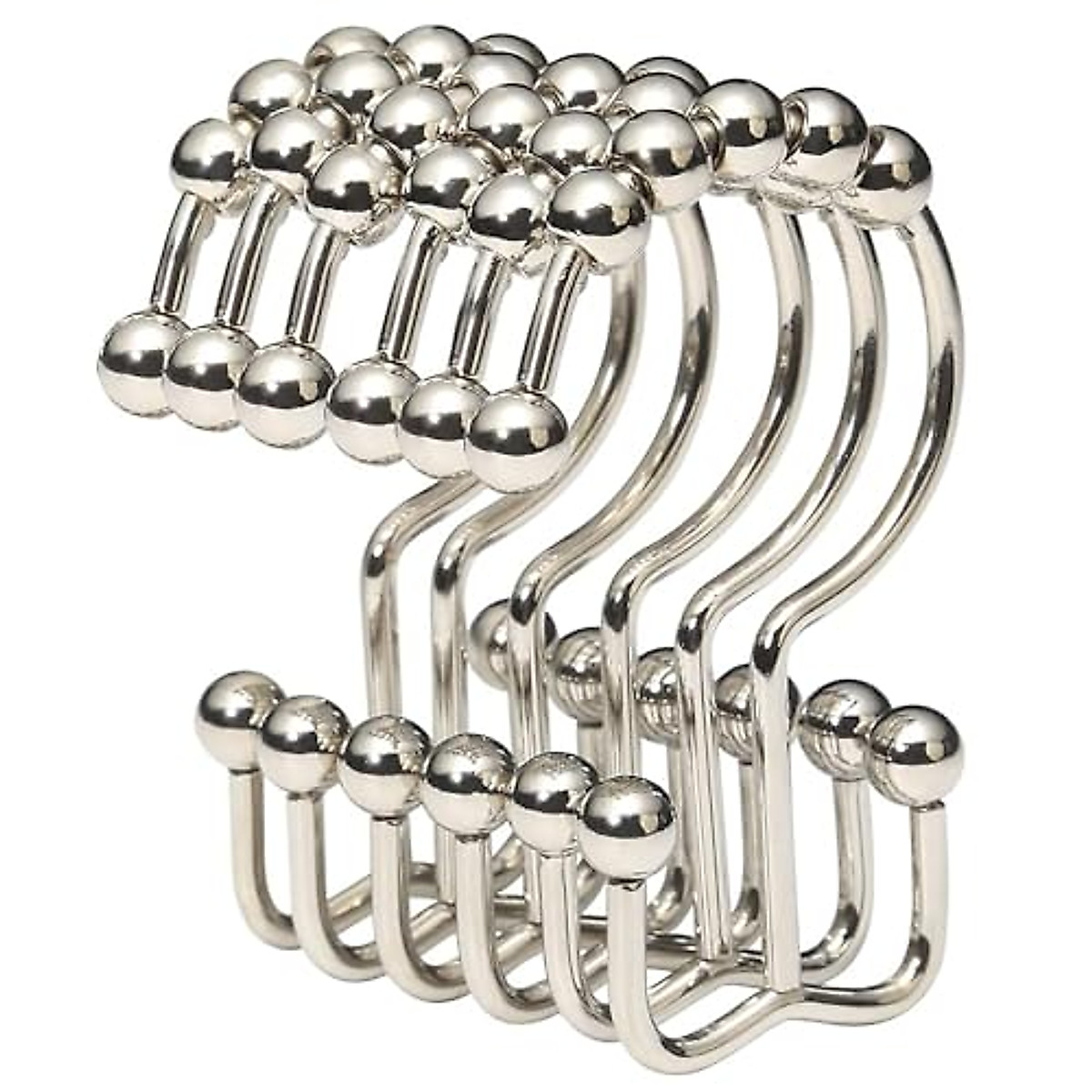 INSIMHEART Shower Curtain Hooks, 12 Pcs Shower Curtain Rings, Stainless Steel Double Shower Curtain Hooks, Rust Proof Metal Shower Curtain Hooks Free Sliding Shower Hooks for Shower Curtain(Nickel)