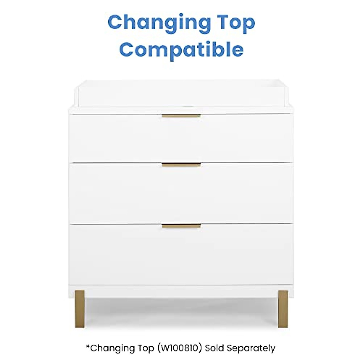 Delta Children Hendrix 3 Drawer Dresser, Bianca White/Bronze