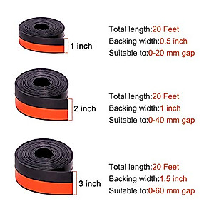TORRAMI Wide Silicone Weather Stripping 3 inch Width 20 Feet Length, Draft Stopper Seal for Barn and Garage Door Under Bottom,Top, Sides, Black