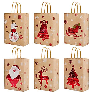 U-PTY 24PCS Christmas Paper Gift Bags with Handles for Holiday Treats and Party Supplies