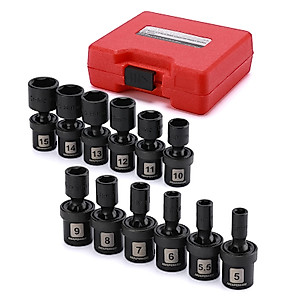 MIXPOWER 12 Pieces 1/4" Drive Universal Impact Socket Set, CR-MO, Metric, Swivel Socket with Flexible Wobble, 5mm - 15mm