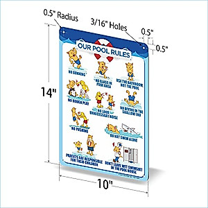 SmartSign 14 x 10 inch “Our Pool Rules - No Running, No Glass In Pool Area, No Rough Play…” Metal Sign, 40 mil Laminated Rustproof Aluminum, Multicolor