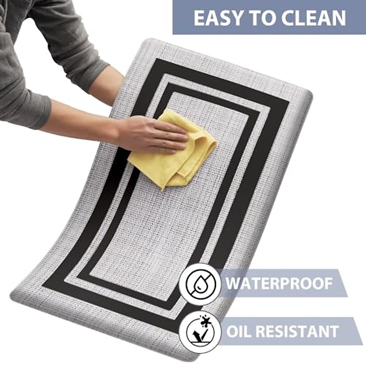 WEZVIX Anti Fatigue Kitchen Floor Mat 2 PCS, 1/2 Inch Thick Comfort Cushioned Standing Mat Set, Non Skid Kitchen Rugs and Mats Waterproof PVC Memory Kitchen Mats for Floor Sink Office Laundry, Black