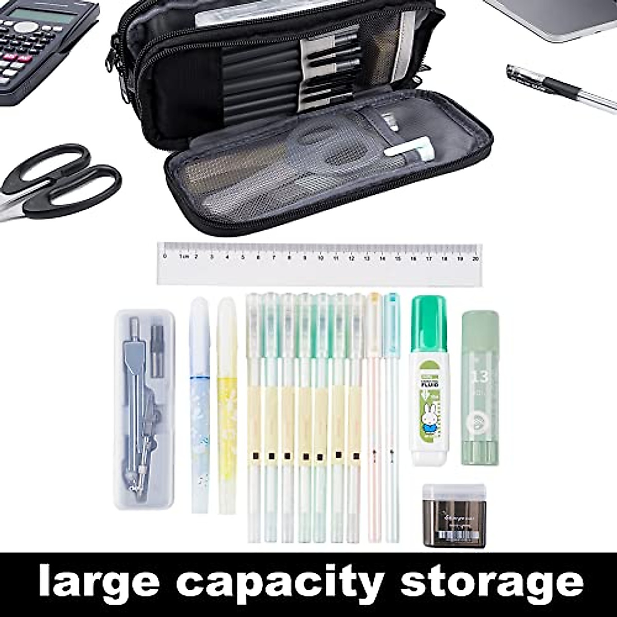 Vivoderoco YKK Zipper Pencil Case - Navy- Stationery Marker Pen Organizer Cases - Portable Desk Office College School Supplies - Kids Teens Boys Girls Adults - 3 Compartments Multifunctional Pouch