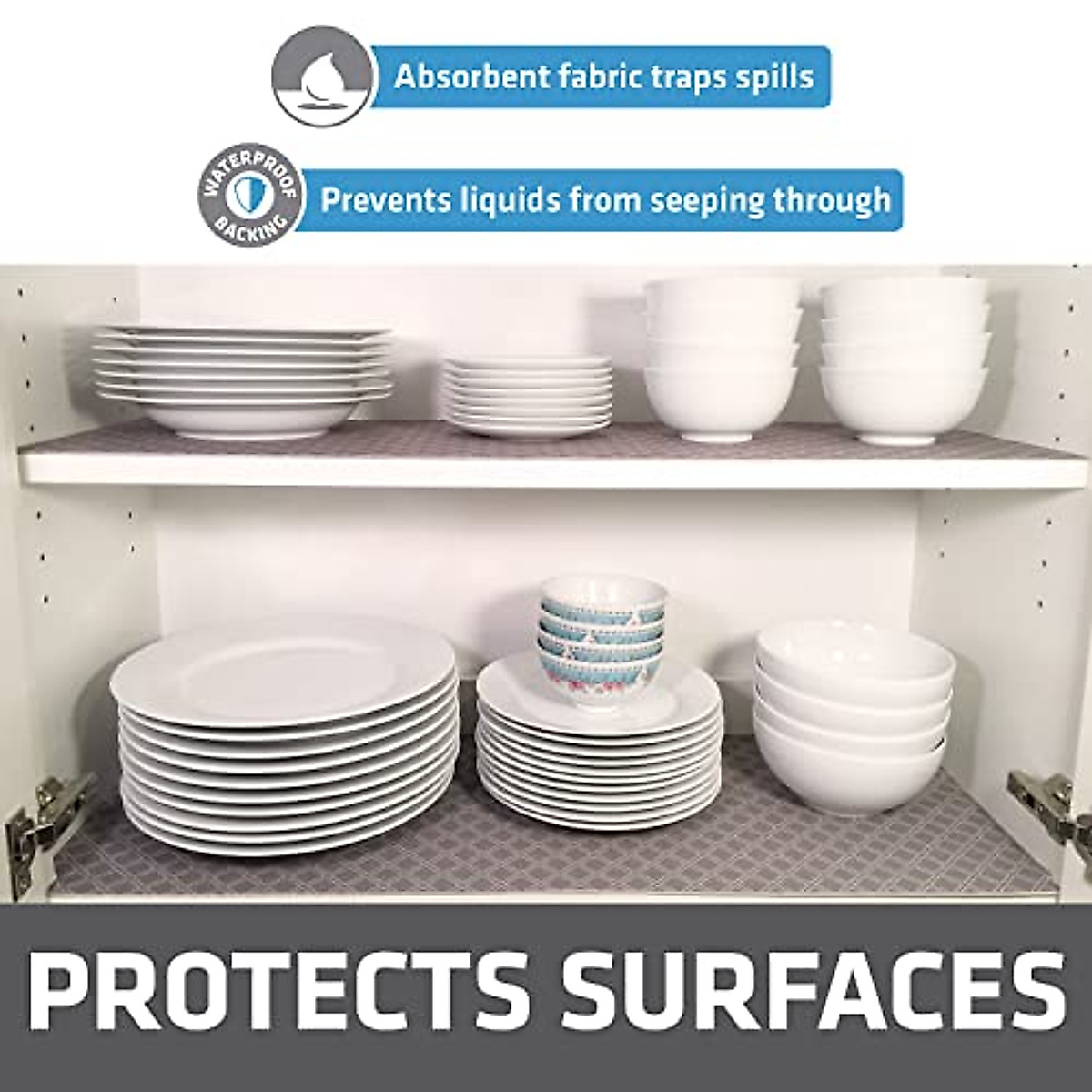 Drymate Premium Luxury Shelf & Drawer Liner, Thick Cushioned Fabric, Non-Adhesive, Absorbent, Waterproof, Slip-Resistant, Liners for Kitchen Cabinets, Cupboards (USA Made)(12”x59”)(2-Pack)(Taupe)