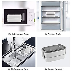 NatraProw Bento Box For Adult, Leakproof Adult Lunch Box Kit With Detachable Divider, Lunch Bag, Snack Bag, Stackable Adult Microwave Safe Bento Box Lunch Container(White)