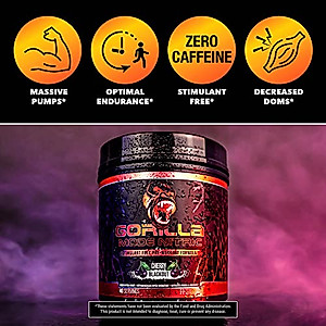 Gorilla Mode Nitric Stimulant Free Pre-Workout – Best Tasting and Most Effective Stimulant Free Pre-Workout / Massive Pumps · Vasodilation · Power / 700 Grams (Cherry Blackout)