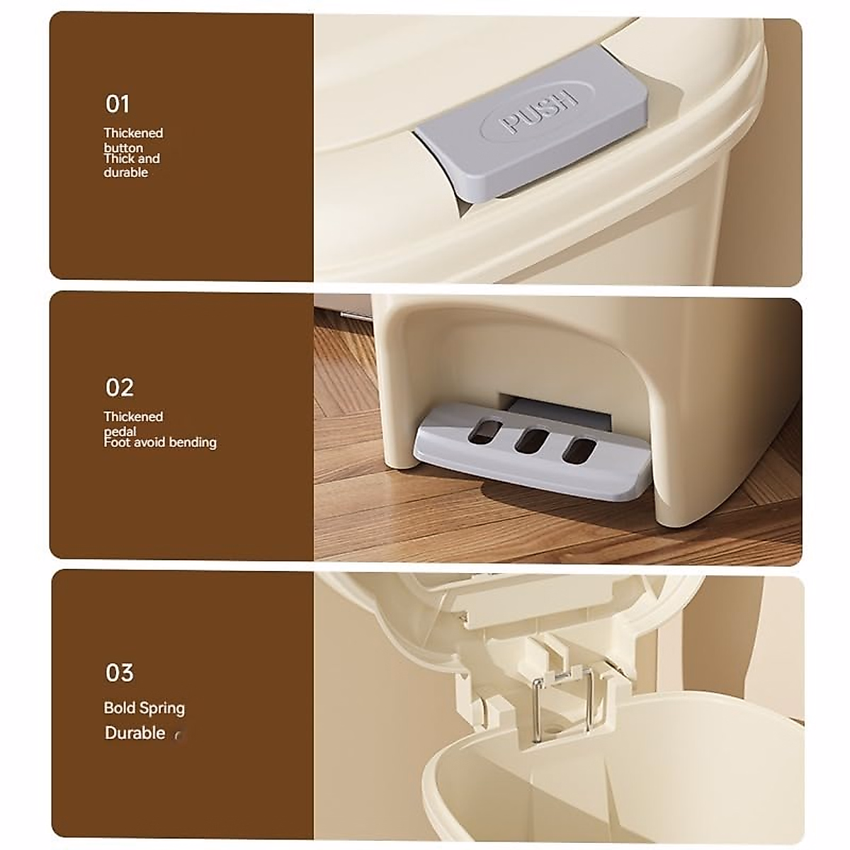 Kitchen Trash Can 6 Gallon Odor Resistant Medium Plastic Trash Can Hands-Free with Pedal and Trash Bag Ring, 6 Gallon Milky White