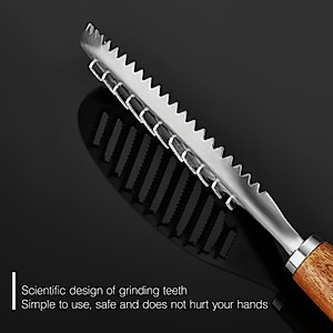 KULUNER Dual-Function Design Rosewood Solid Handle Stainless Steel Serrated Fish Scale Remover - Versatile Kitchen Tool for Fish Scaling and Food Grinding