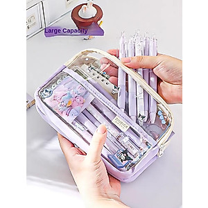 MILLEVIBE Kawaii ITA Pencil Pouch: Large Capacity Multi-Compartment Pen Case with Clear Window for Anime Display (Blue)